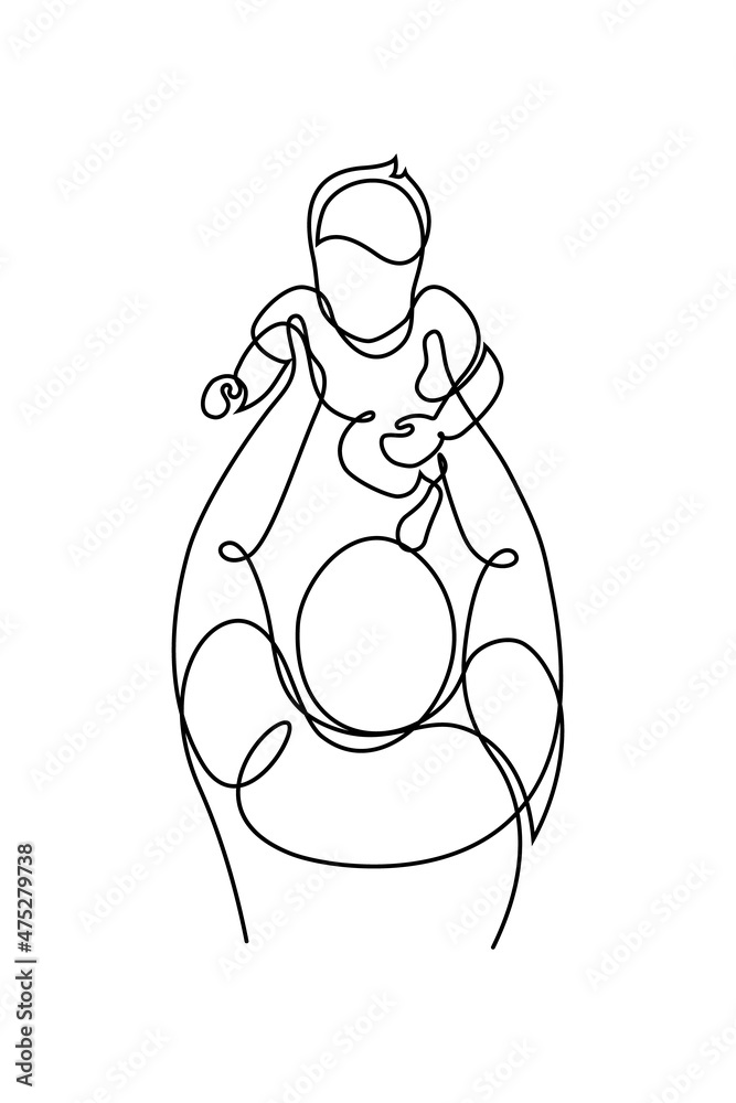 Happy dad playing with his young child in continuous line art drawing ... Happy dad playing with his young child in continuous line art drawing ...