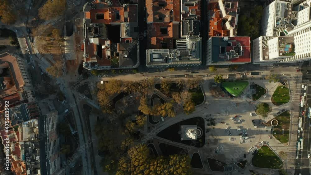 Aerial birds eye overhead top down panning footage of Plaza de Espana ...