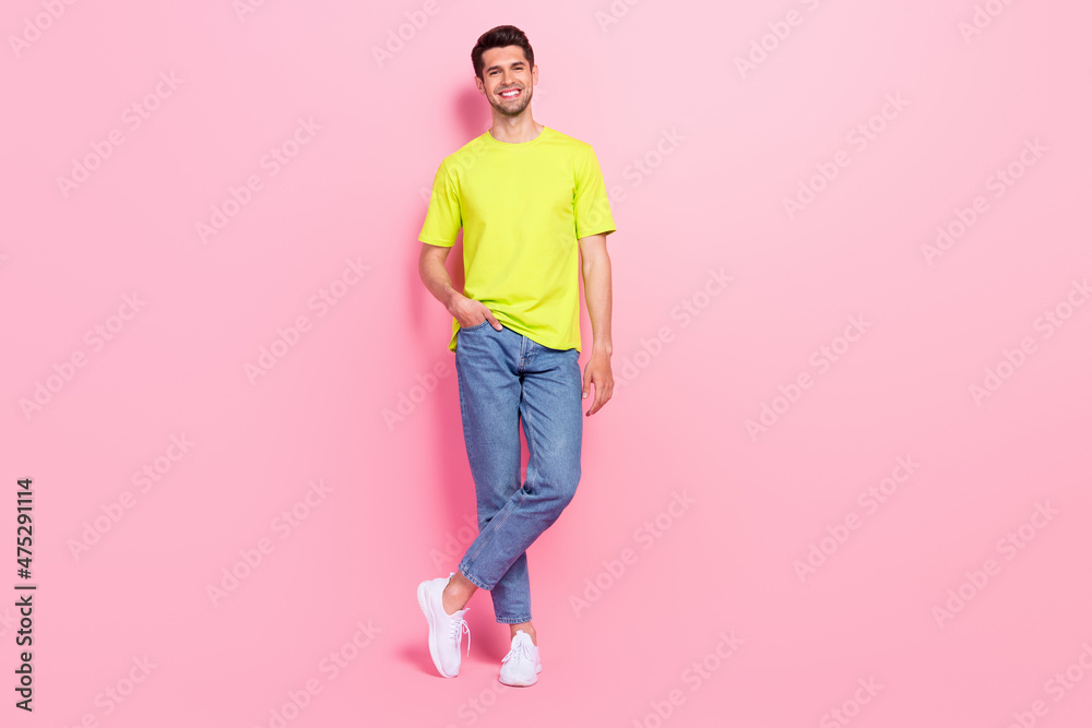 Full length body size photo man confident smiling in stylish outfit ...