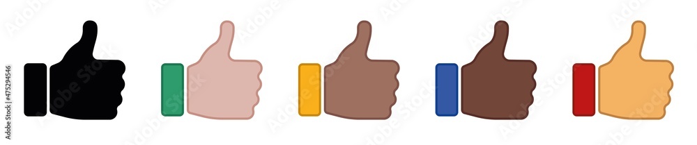 Thumbs up icons with different skin colors Stock Vector | Adobe Stock