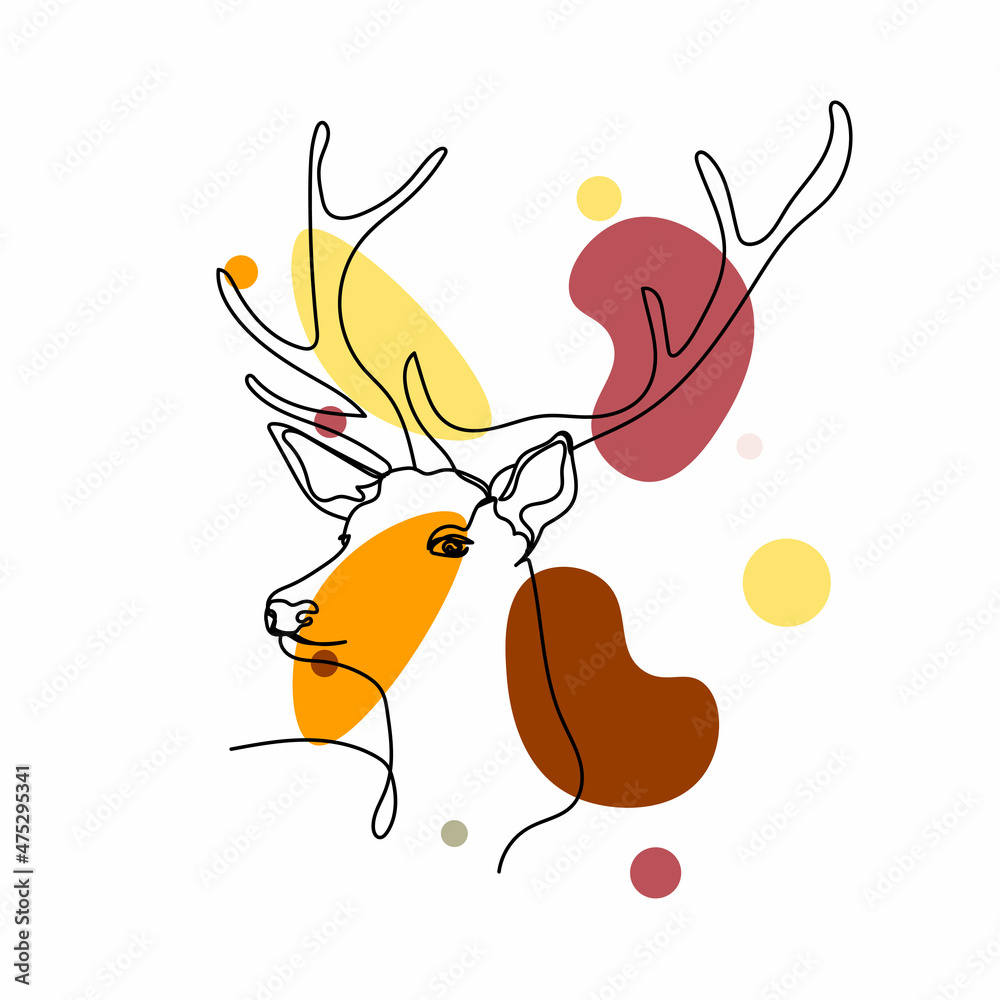 Continuous one simple single line drawing of logo deer icon sketch in ...