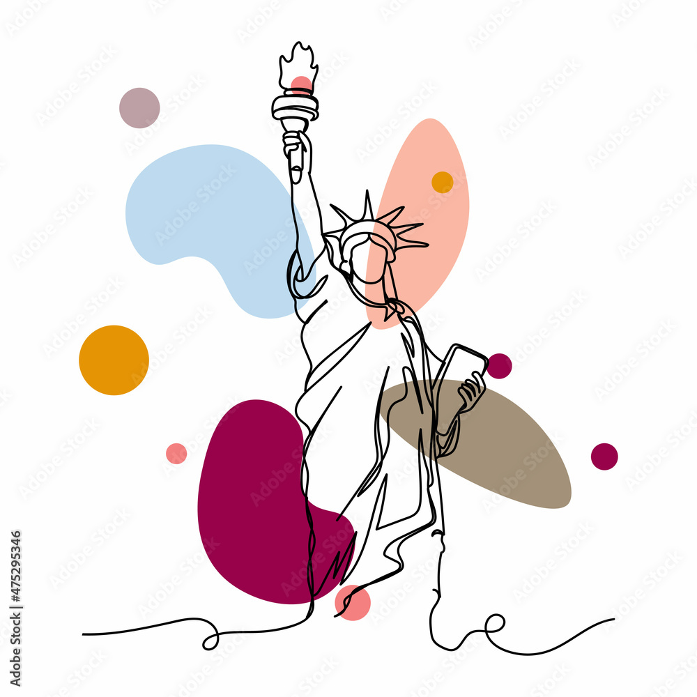 Continuous one simple single line drawing of american symbol statue of ...