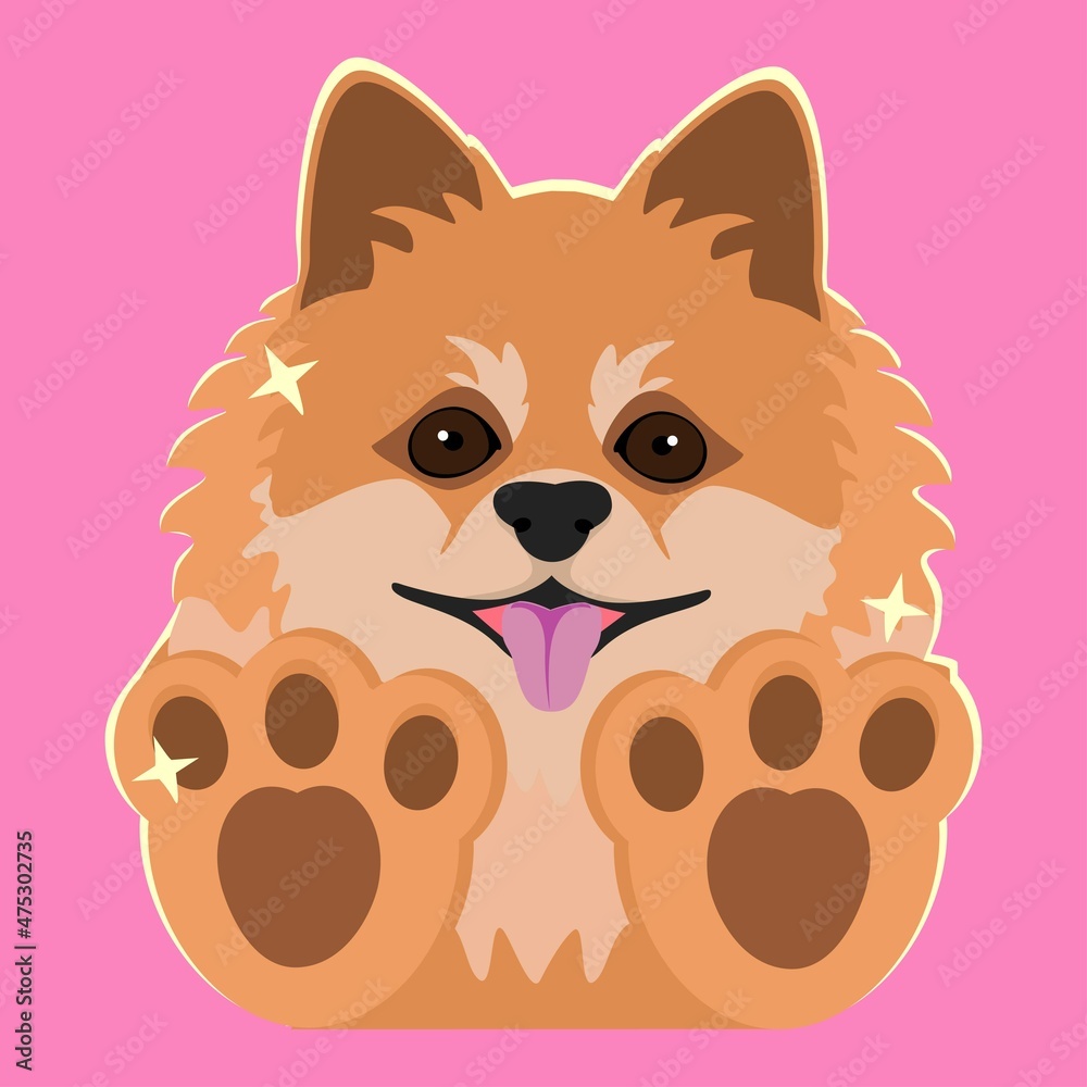 Funny dog face. Cartoon drawing of a spitz dog. Graphics. Vector. Can ...