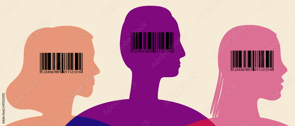 People with barcodes, silhouette vector stock illustration with person ...