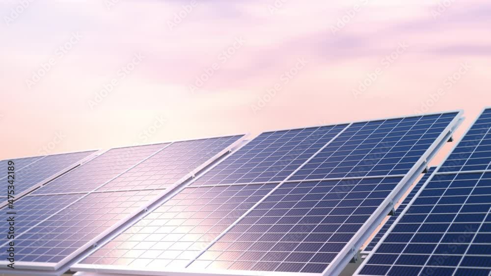 Solar panels, clear green energy. Electricity producing farm ...