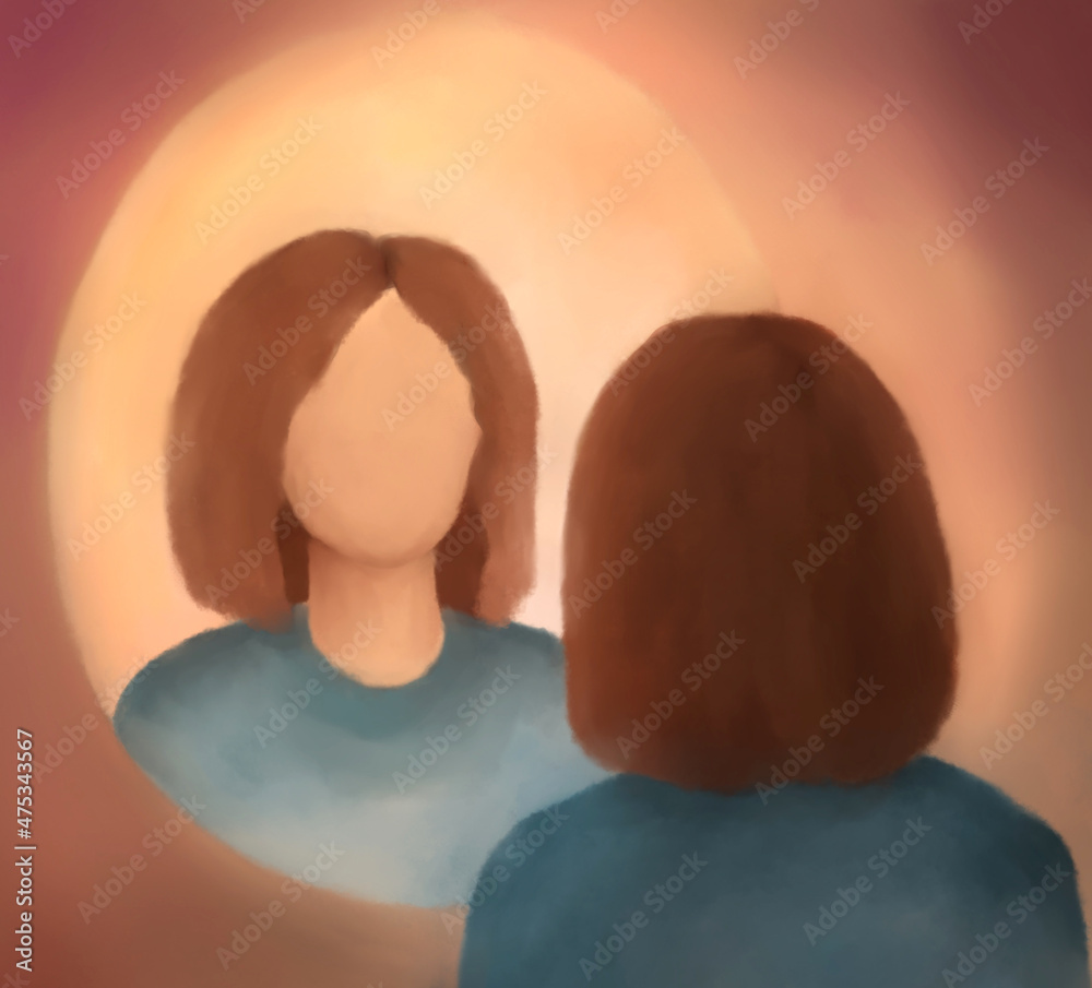 hand-drawn art portrait of a woman without face. loss of identity ...