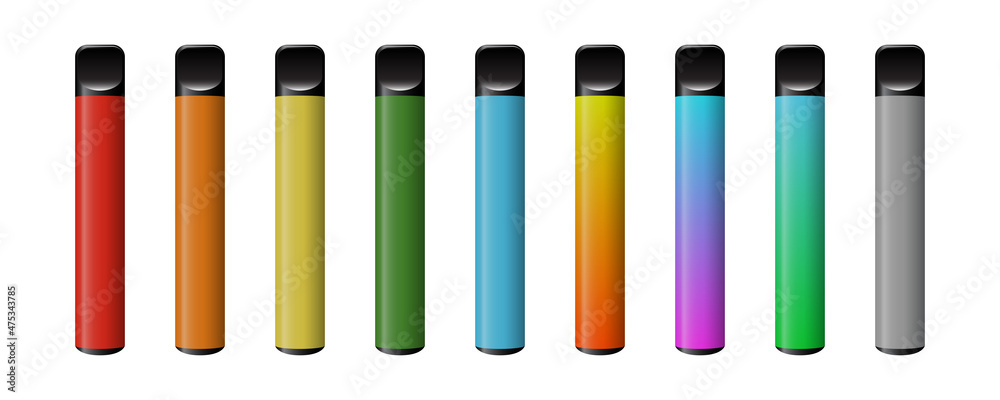 Vector illustration of electronic cigarette, different colours of a ...