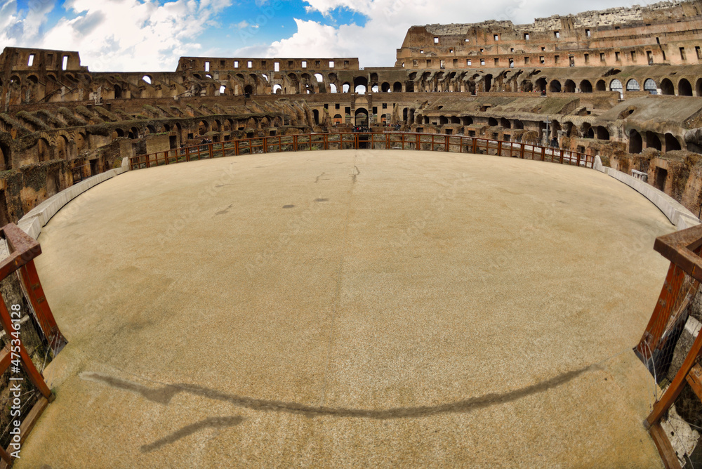 The Colosseum - Colosseo - where the gladiators fought, one of the most famous monuments and ...