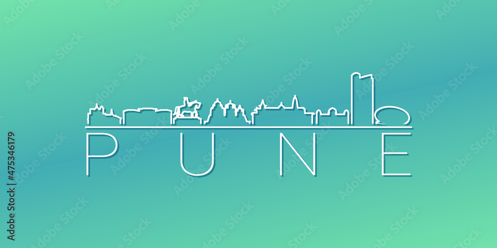 Pune, Maharashtra, India Skyline Linear Design. Flat City Illustration ...