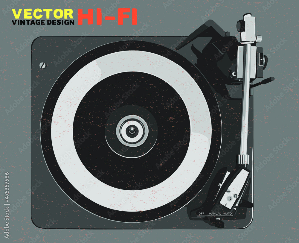 Turntable. Vector realistic illustration of vintage hi-fi design device ...