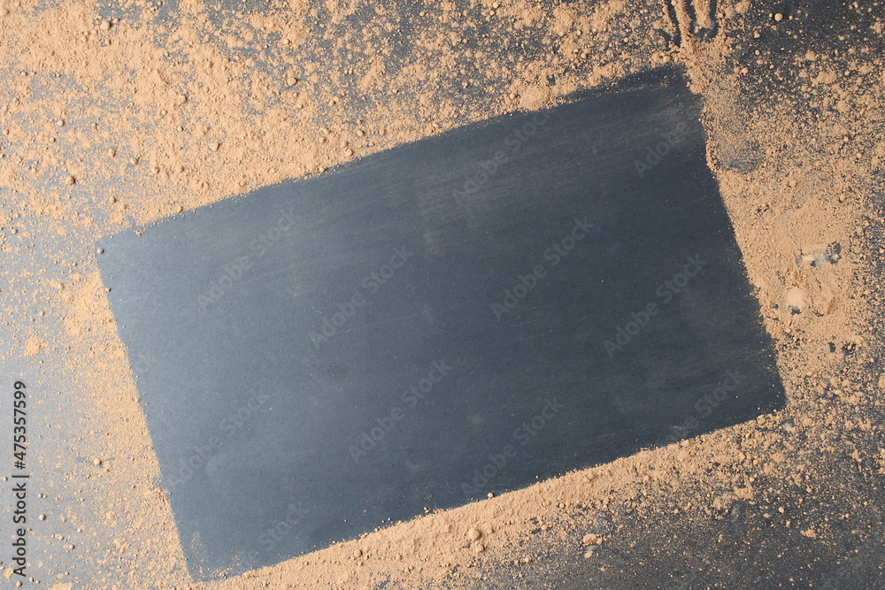 Culinary food background black square rectangle on brown cocoa ...