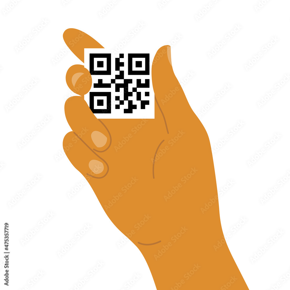 Vaccinated human holding in hand white square with qr code. Man or ...