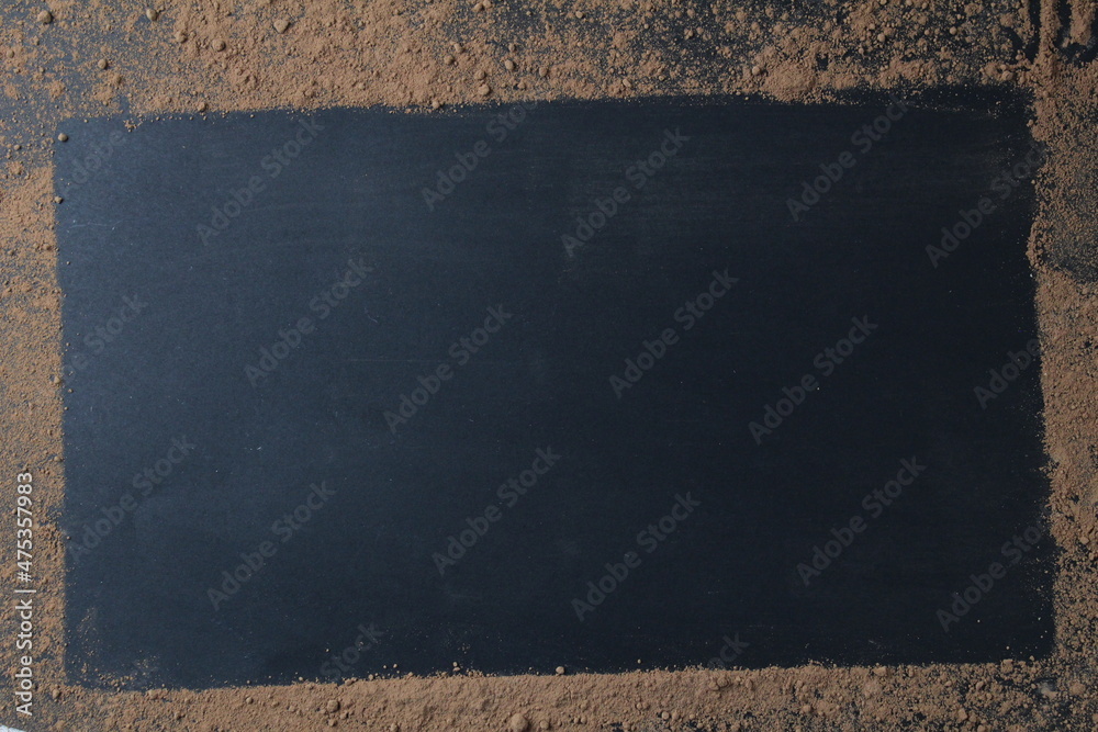 Culinary food background black square rectangle on brown cocoa ...