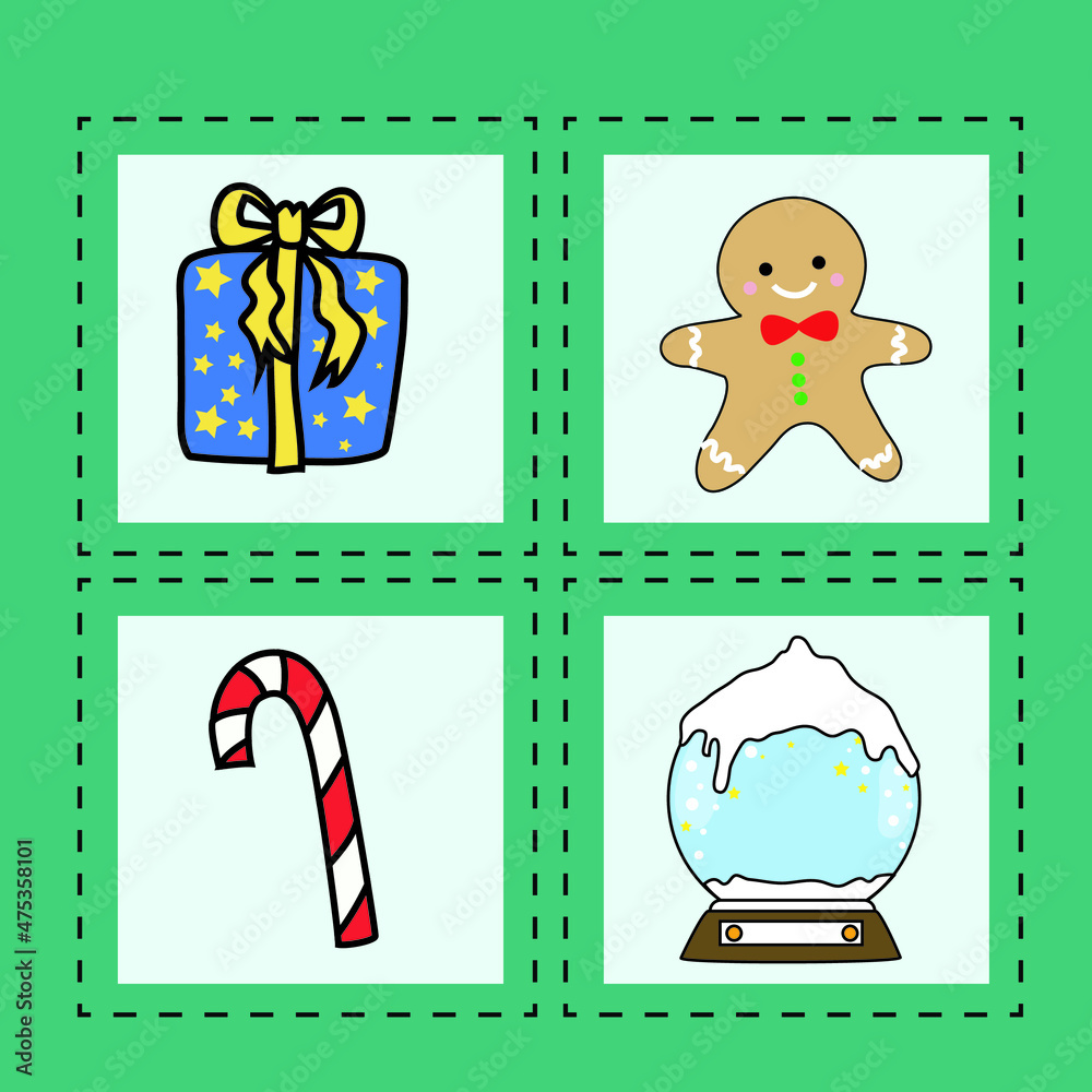 Vector set of Christmas flashcards. Educational preschool flashcard ...