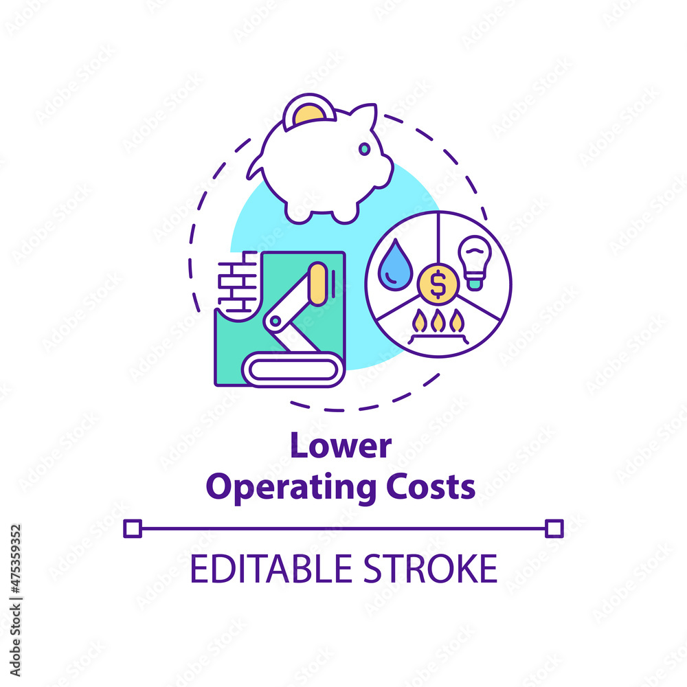Lower operating costs concept icon. Industrial automation advantages ...