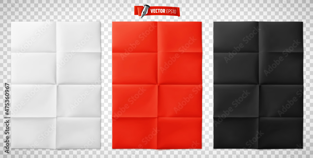 Vector realistic illustration of folded paper textures on a transparent ...