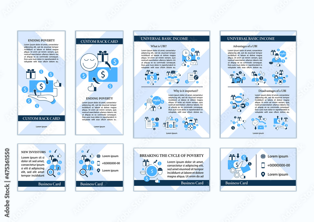 Universal basic income set of marketing templates.Economic growth ...