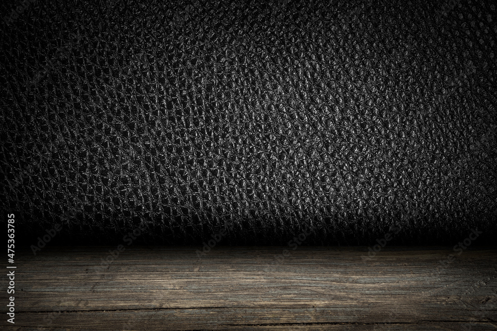 leather wall with wood textured floor, background for placing an object ...