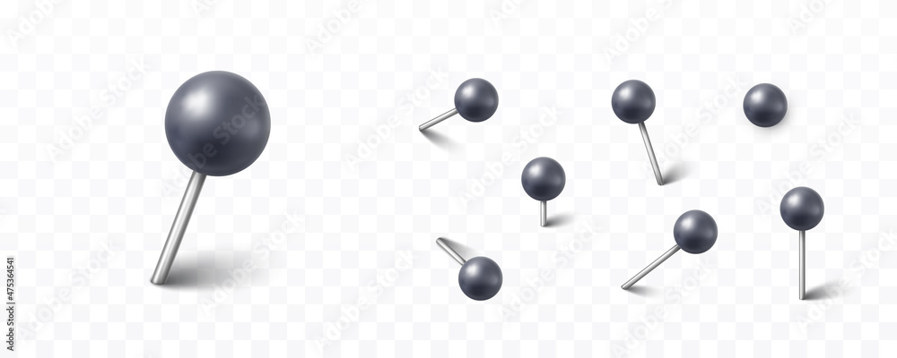 Pin set with shadow isolated on transparent background. Vector 3d ...