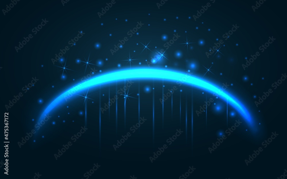 Magic neon blue arc. 3d realistic lighten arch. Fairy curve shiny line ...