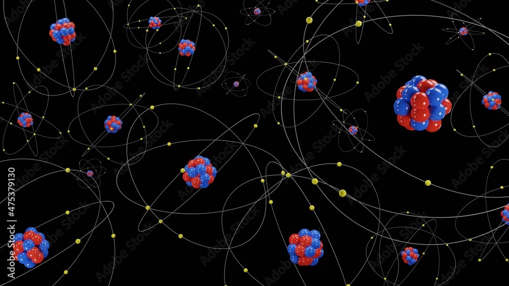 Atomic model or structure background, Bohr atom with electrons orbiting ...
