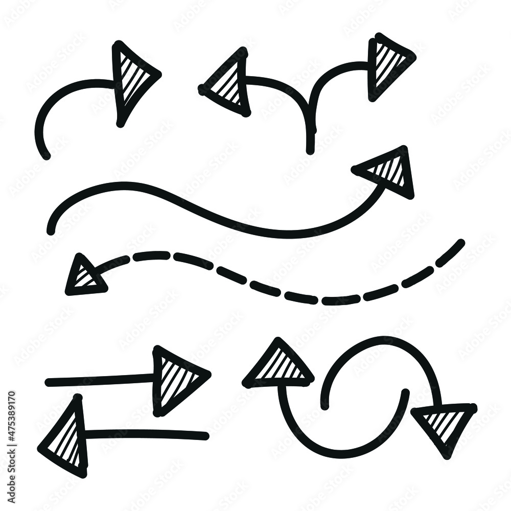 Hand drawn vector single line arrow signs. Vector arrow signs pointing ...