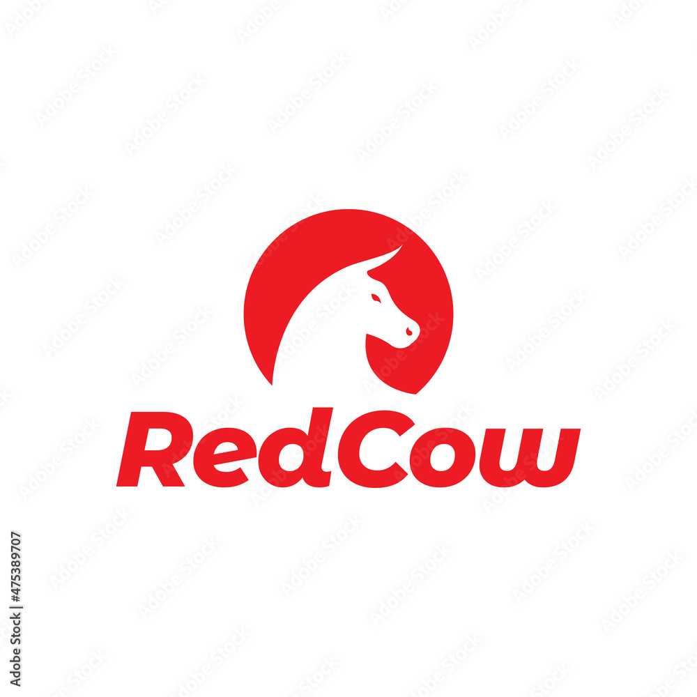 side view circle with cow red logo design vector graphic symbol icon ...