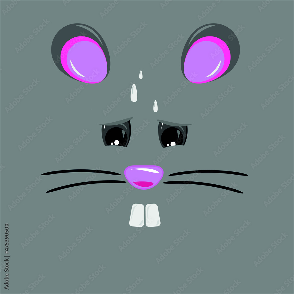 Vector illustration of a sad and overwhelmed mouse on gray background ...