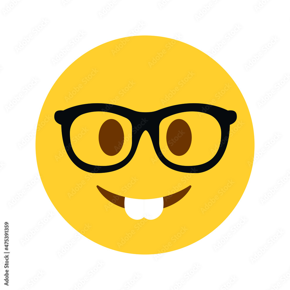 Nerd face with glasses emoji vector yellow Stock Vector | Adobe Stock