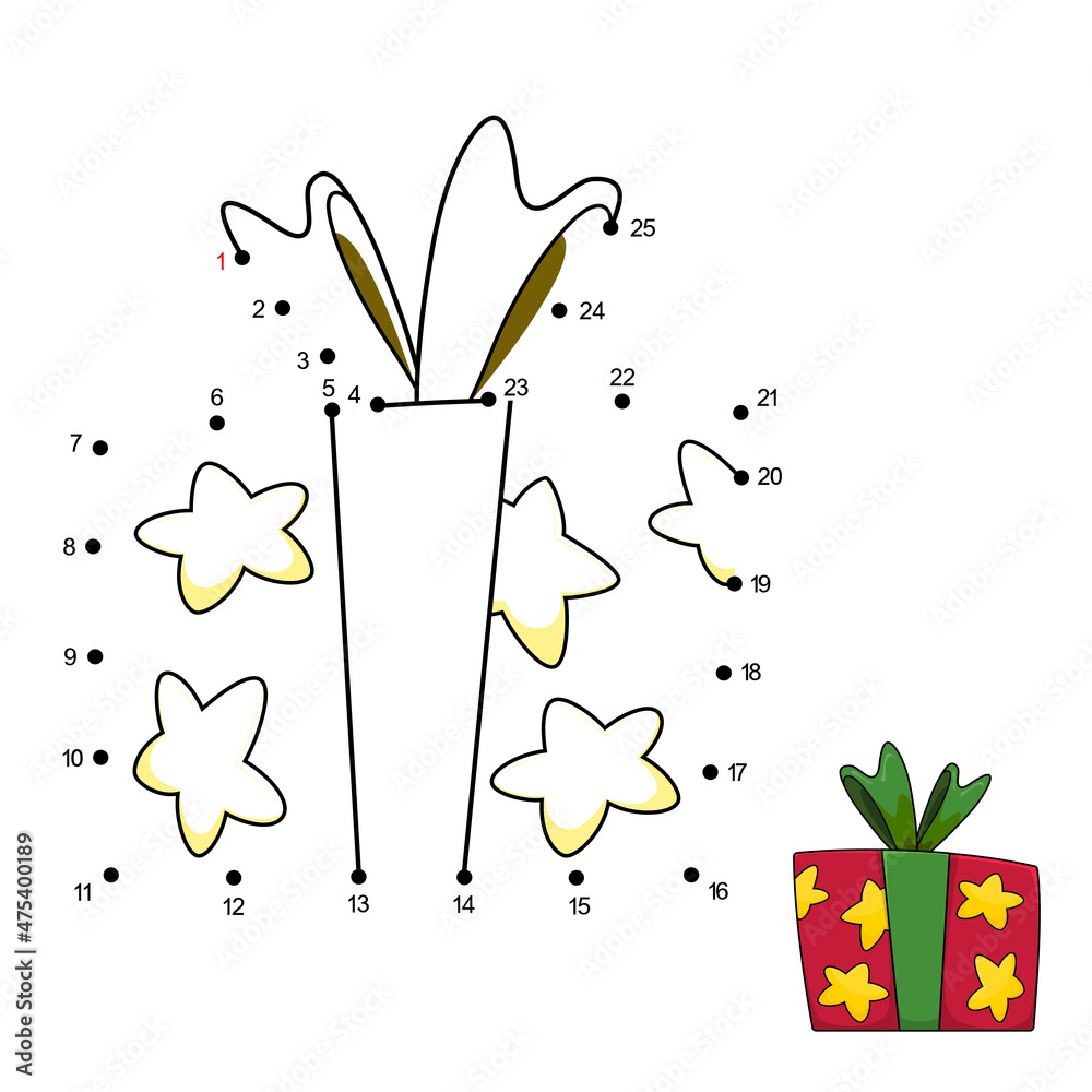 Gift Box with bow and ribbon. Dot to dot Game. Connect the dots by ...
