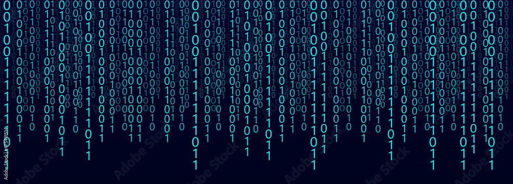 Blue background of zeros and ones. Blue matrix. Falling numbers ...