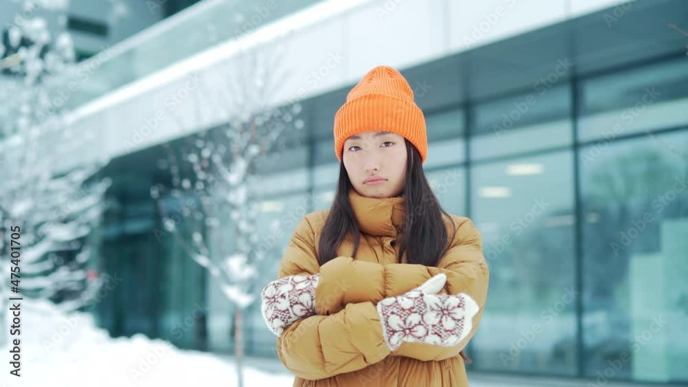portrait Sad Unhappy disappointed cute asian girl stands alone on the ...