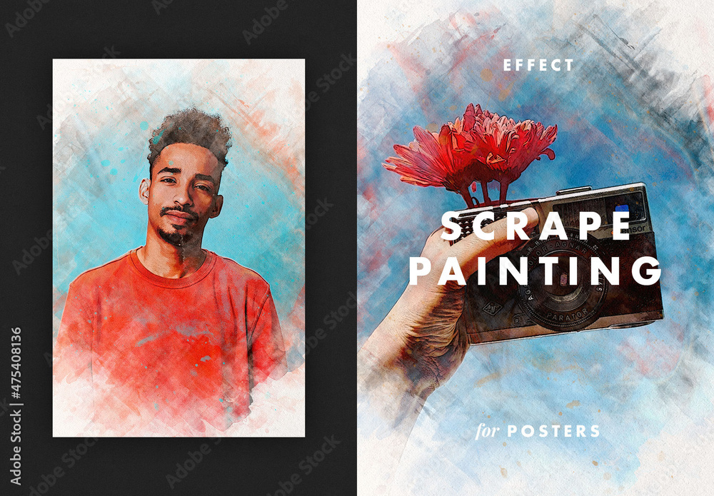Scrape Painting Poster Art Photo Effect Mockup Stock Template | Adobe Stock