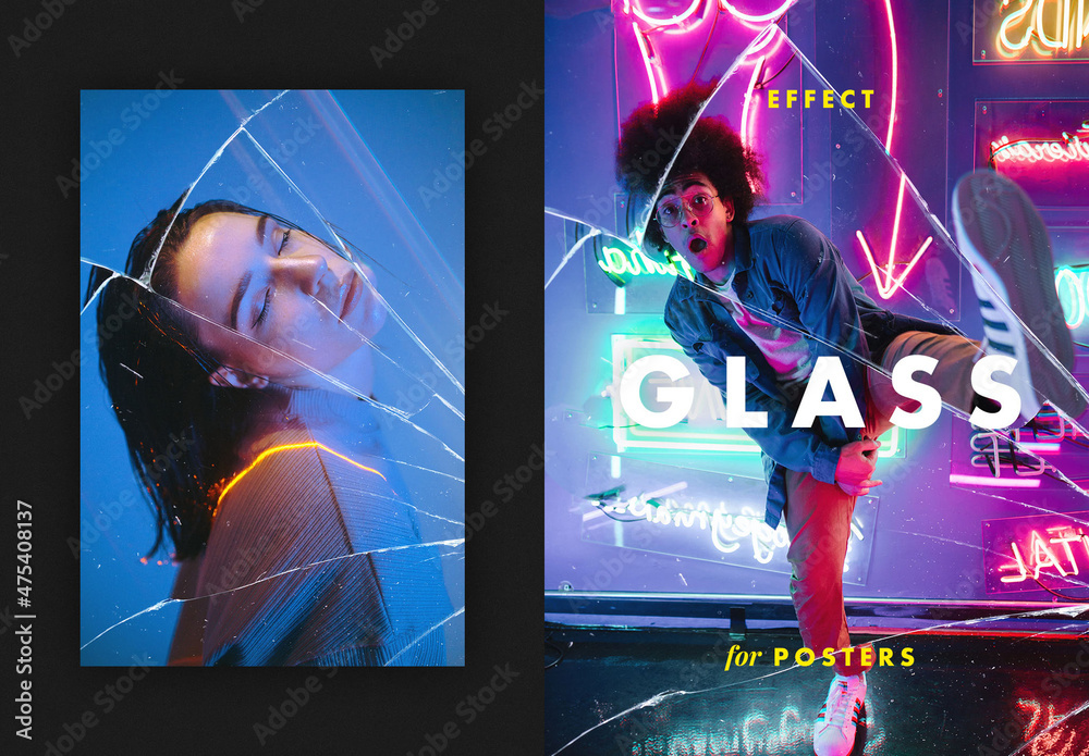 Broken Glass Poster Photo Effect Mockup Stock Template | Adobe Stock