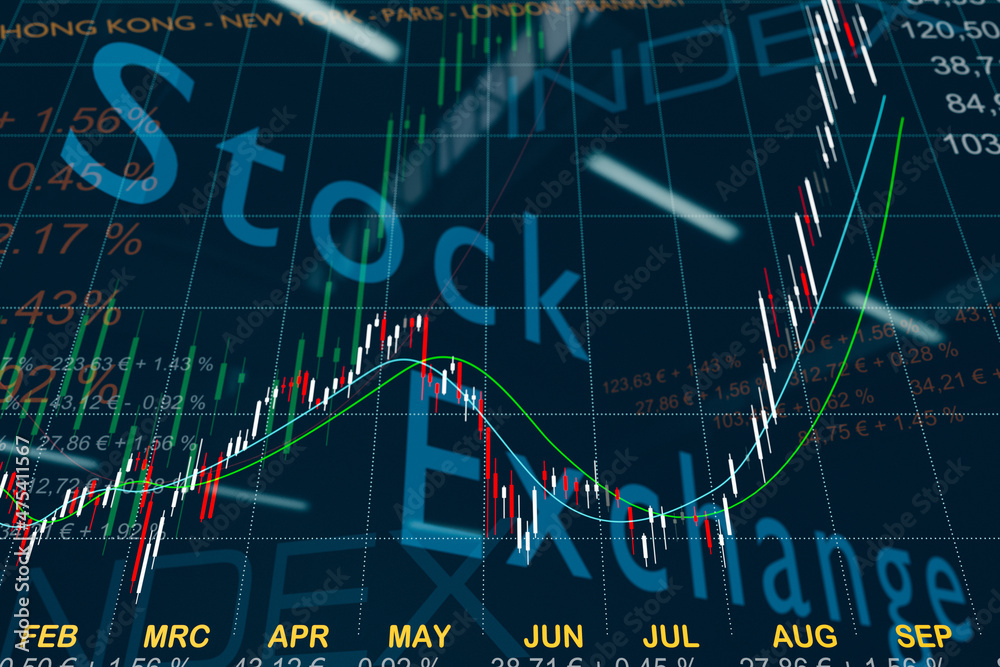 Rising stock index chart on a trading screen framed by quotes and ...