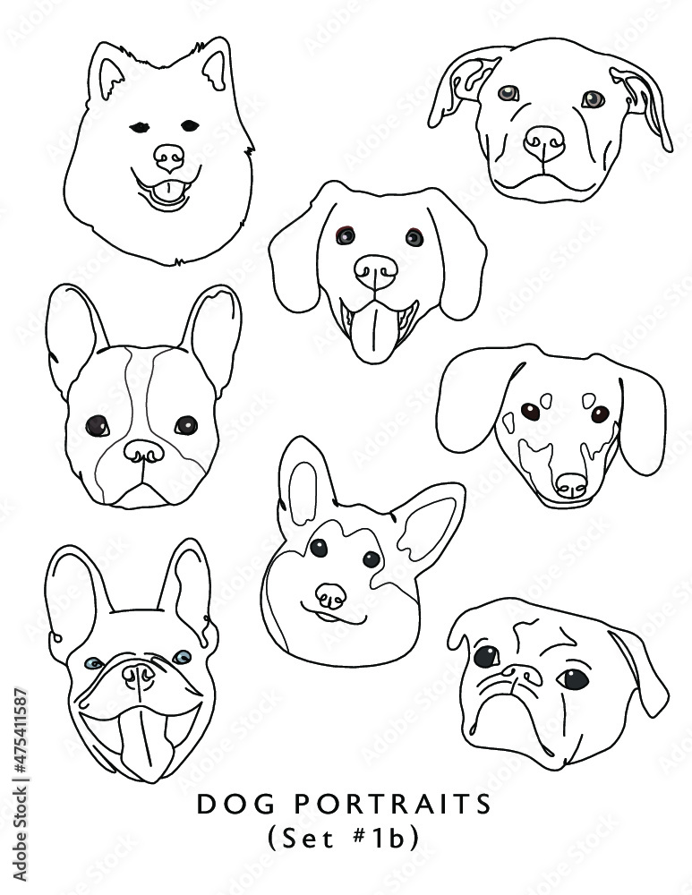 Dog Portrait Illustration Set Vectors Outline Stock Vector | Adobe Stock