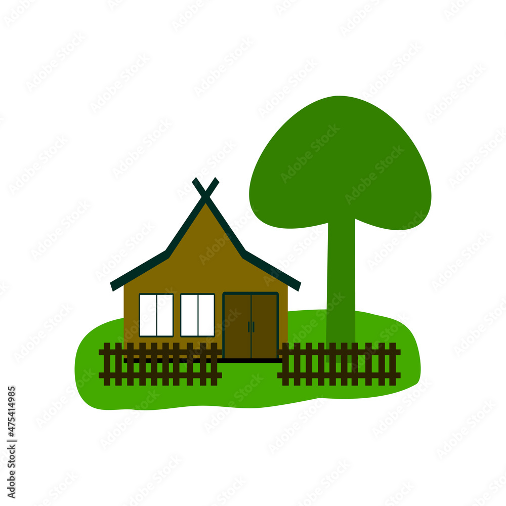Sundanese traditional houses exterior vector illustration front view ...