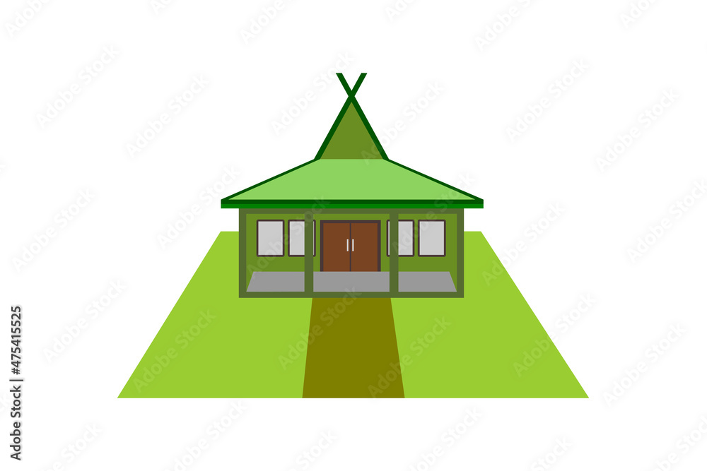 Sundanese traditional houses exterior vector illustration front view ...
