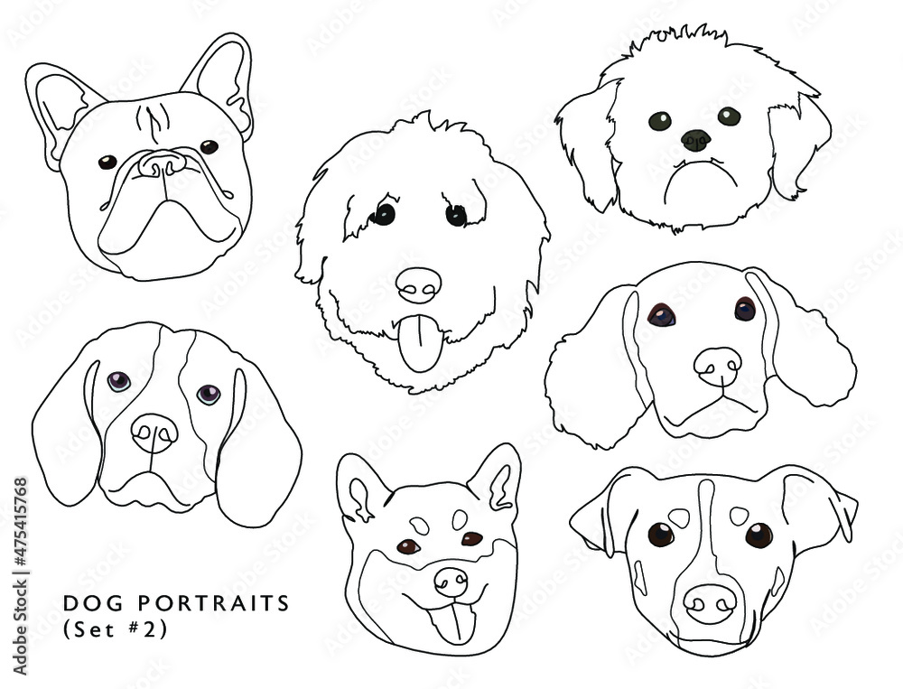 Dog Portrait Illustration Set Vectors Outline Stock Vector | Adobe Stock
