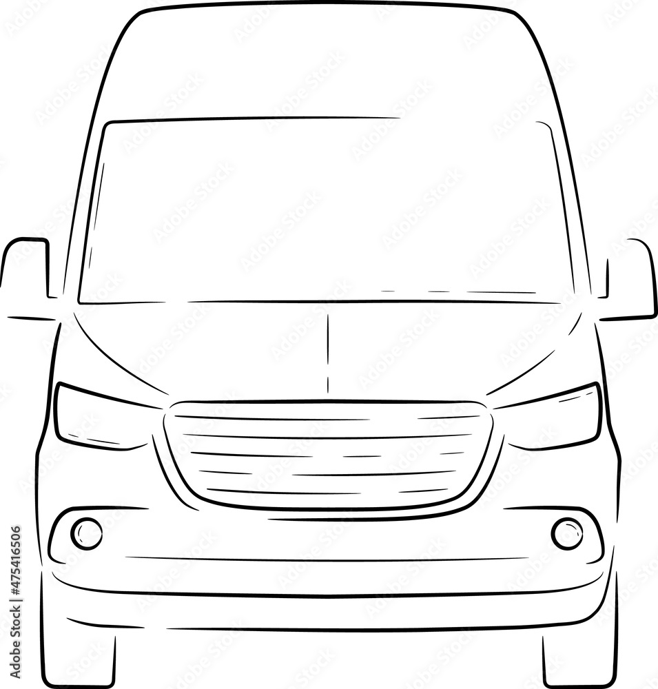 Simple vector technical drawing of a larger van. White background ...