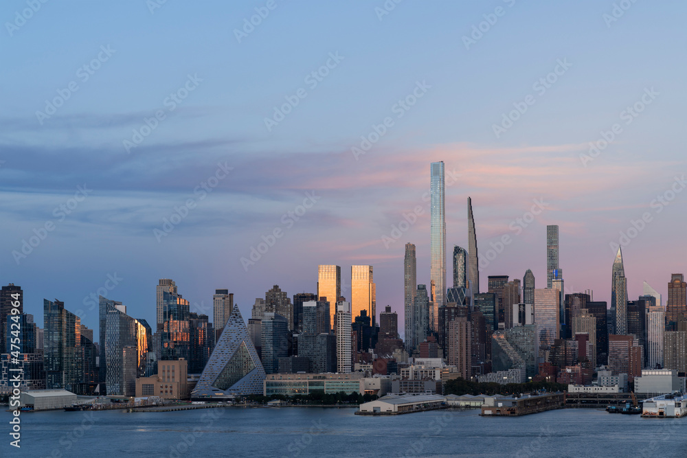 Aerial New York City skyline from New Jersey over the Hudson River with ...