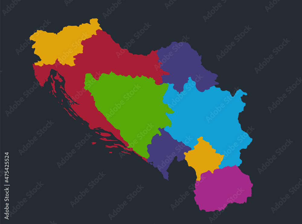 Infographics Yugoslavia map, flat design colors, individual ...