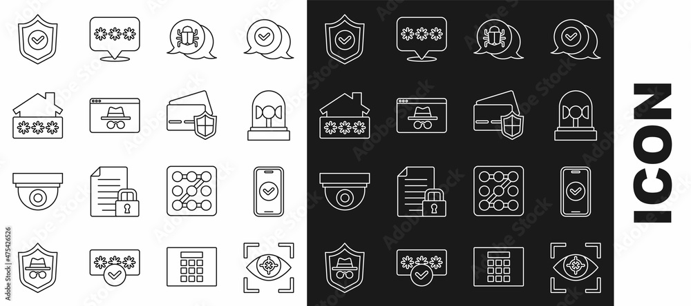 Set line Eye scan, Smartphone, Flasher siren, System bug, Browser ... Set line Eye scan, Smartphone, Flasher siren, System bug, Browser ...