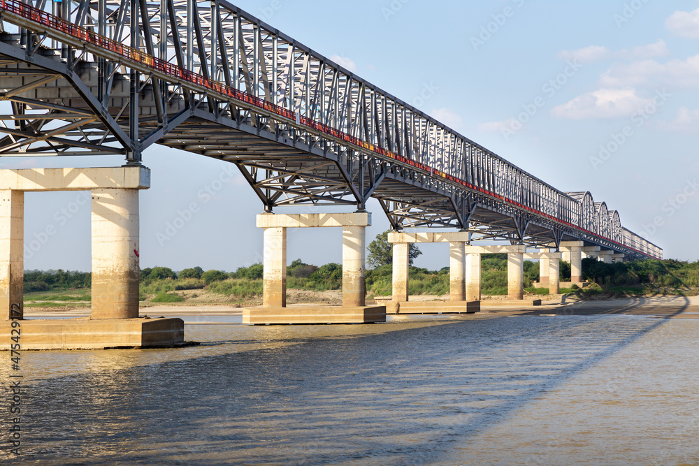 Pakokku Bridge over the Irrawaddy River in Myanmar (Burma). Stock Photo ...