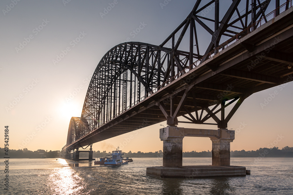 Irrawaddy Bridge (Yadanabon) over the Irrawaddy River in Myanmar (Burma ...