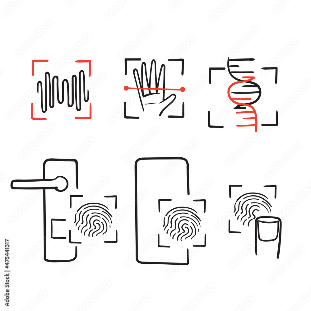 hand drawn doodle biometric and authentication icon illustration symbol ...