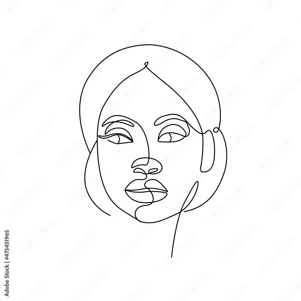 Woman Face Line Drawing. Abstract Minimal Female Face One Line Drawing ...