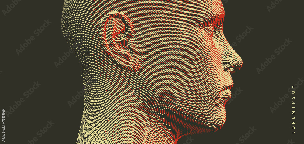 Abstract digital human head constructing from cubes. Minimalistic ...