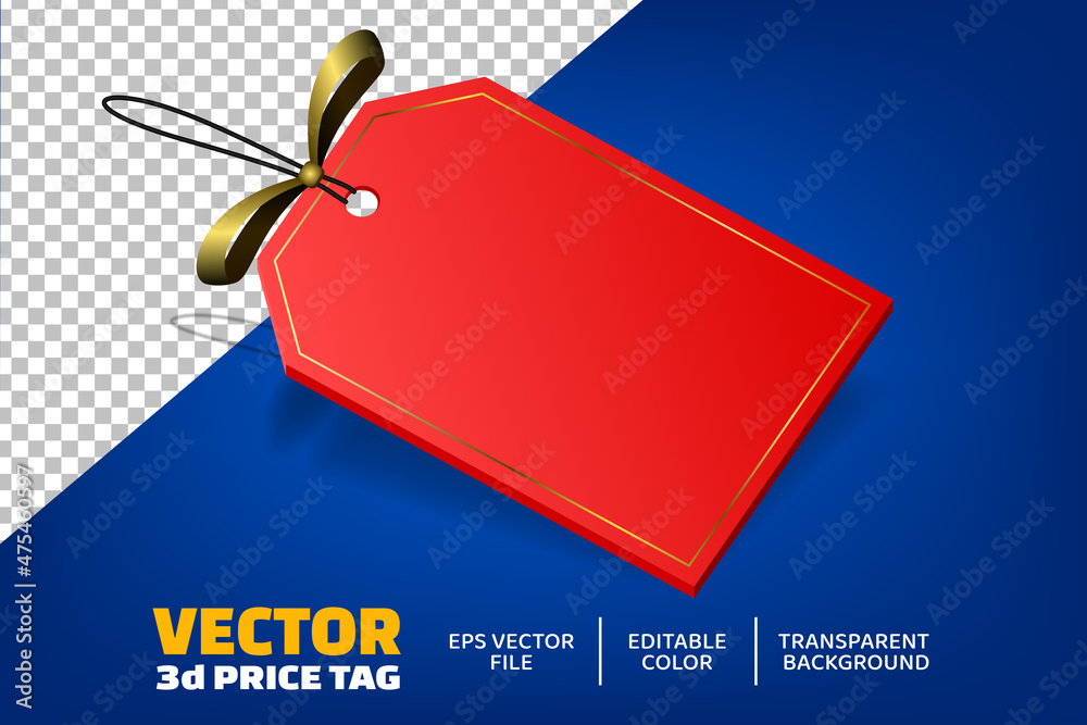 3d Price tag with golden ribbon vector illustration Stock Vector ...