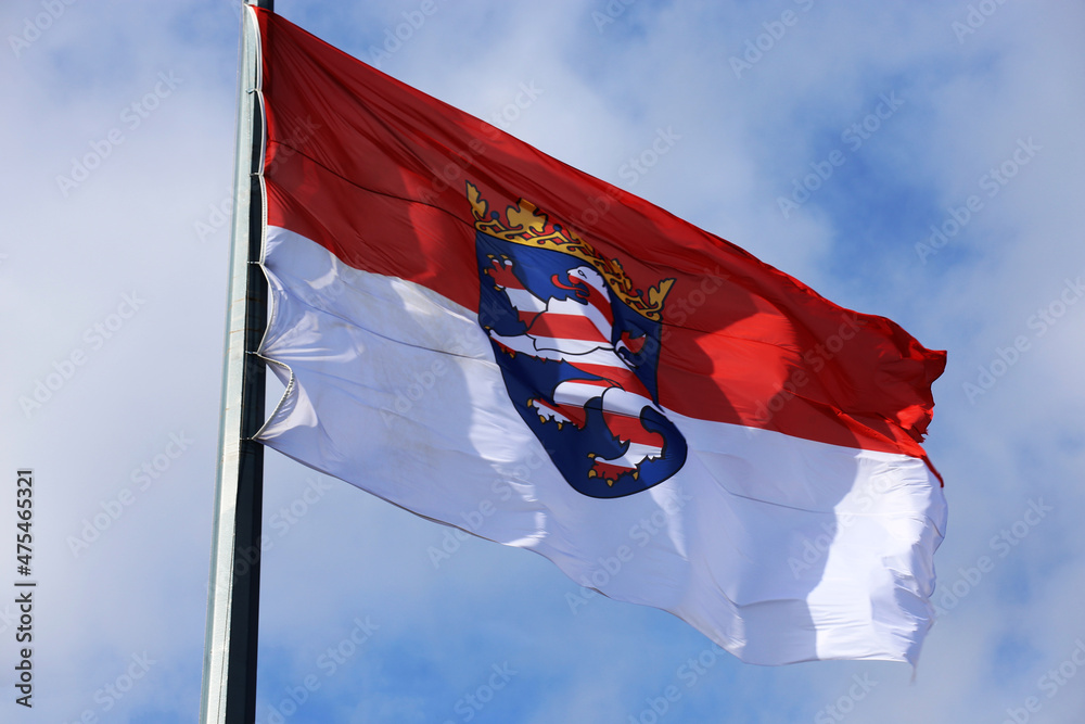 Flagge von Hessen in der Landeshauptstadt Wiesbaden Stock Photo | Adobe ...